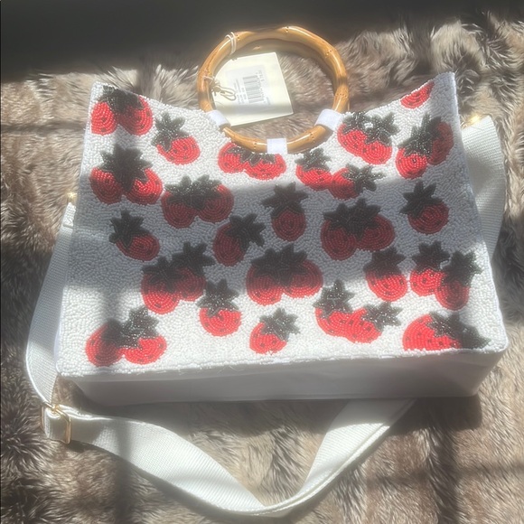 SOL and MER | Bags | Strawberries Tote Bag With Bamboo Handle By Sol ...